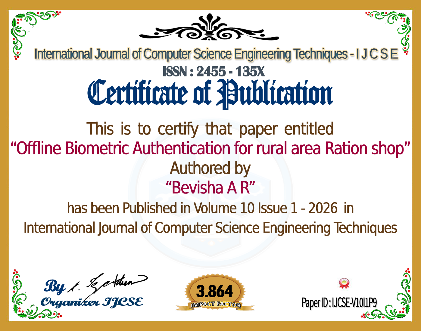Offline Biometric Authentication for rural area Ration shop | IJCSE